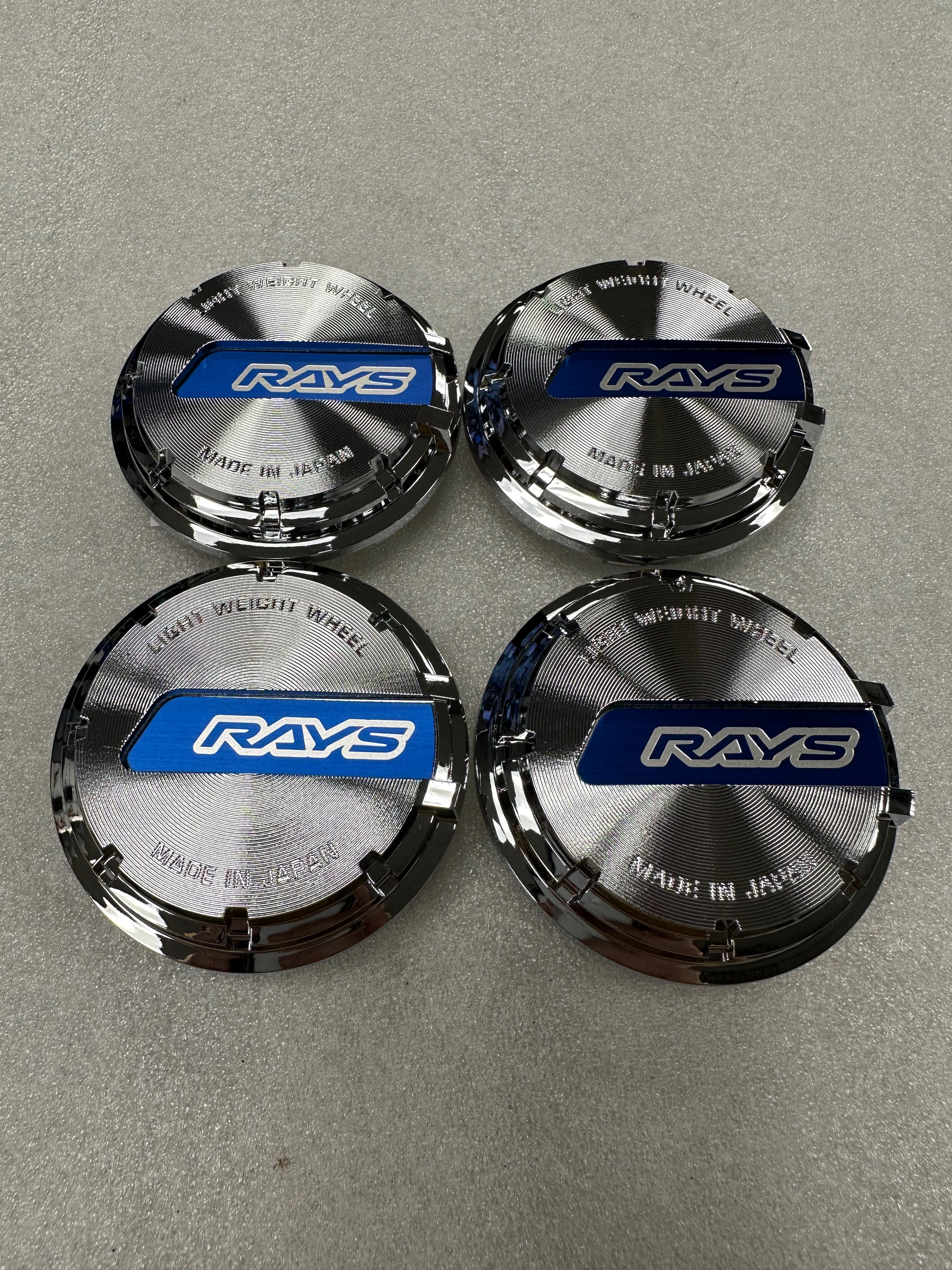 RAYS WHEELS GRAMLIGHTS 57 OPTIONAL CHROME/BLUE CENTER CAPS SET OF 4 ...