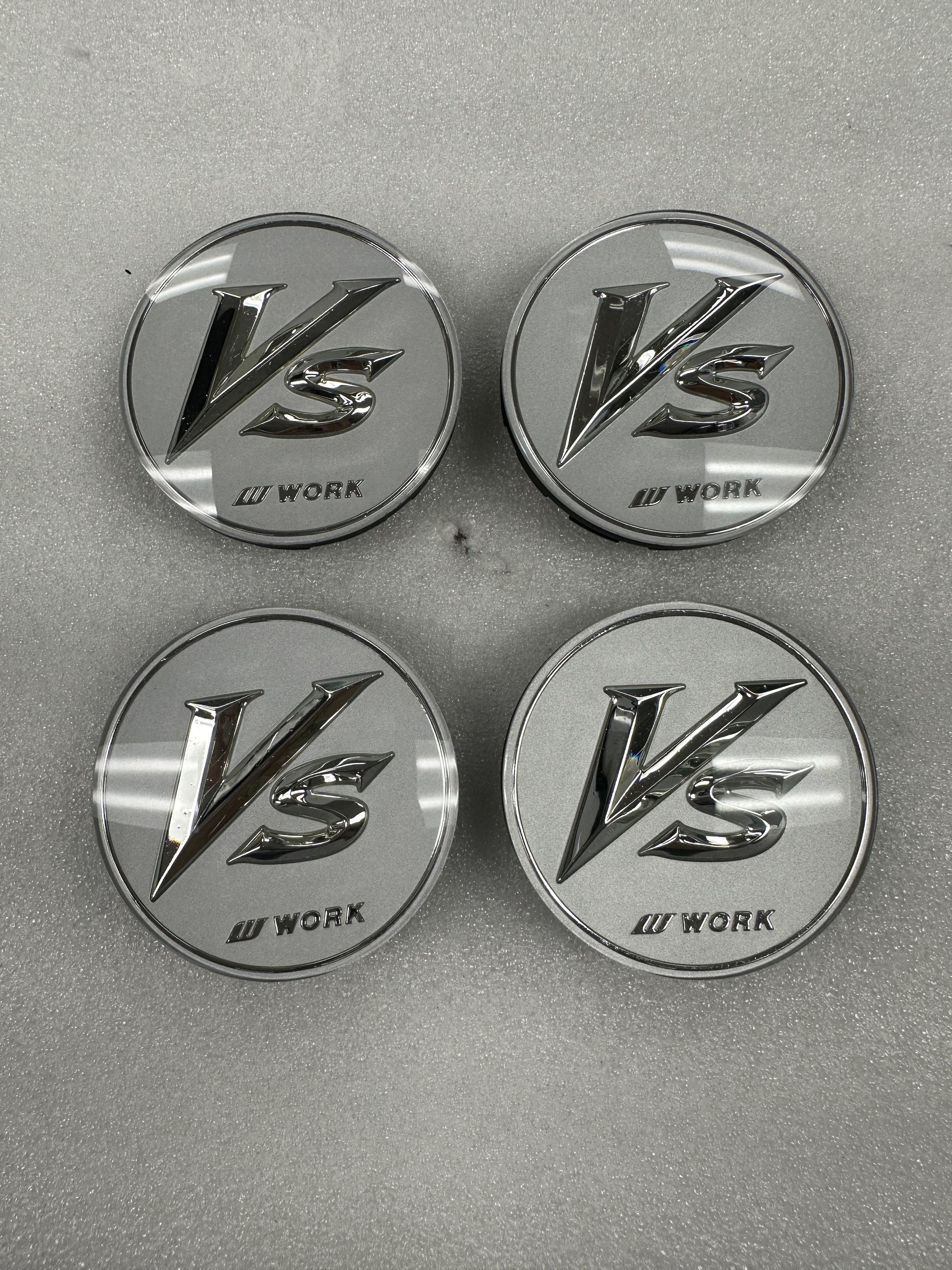 Work Wheels "VS" Silver/Chrome big base center caps set of 4 | Revision ...
